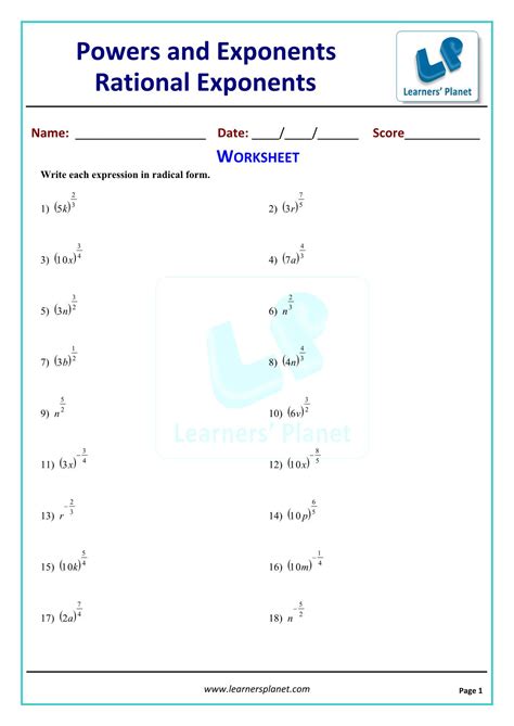 Learning About A Rational Exponents Worksheets Pdfs