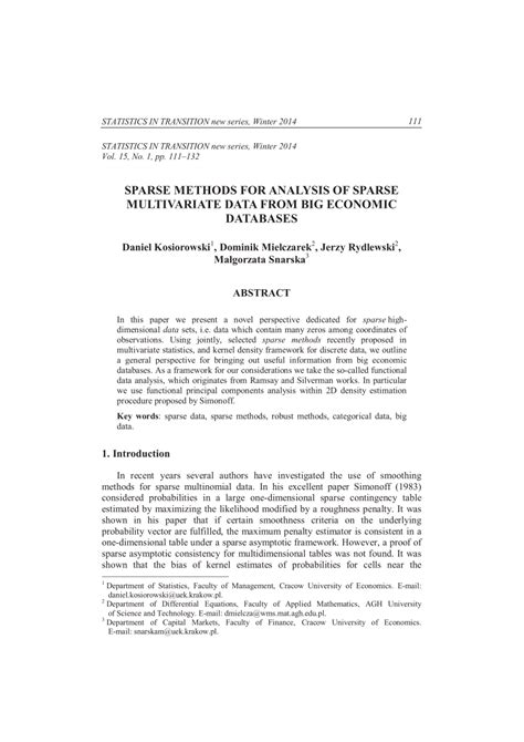 pdf sparse methods for analysis of sparse multivariate data from big