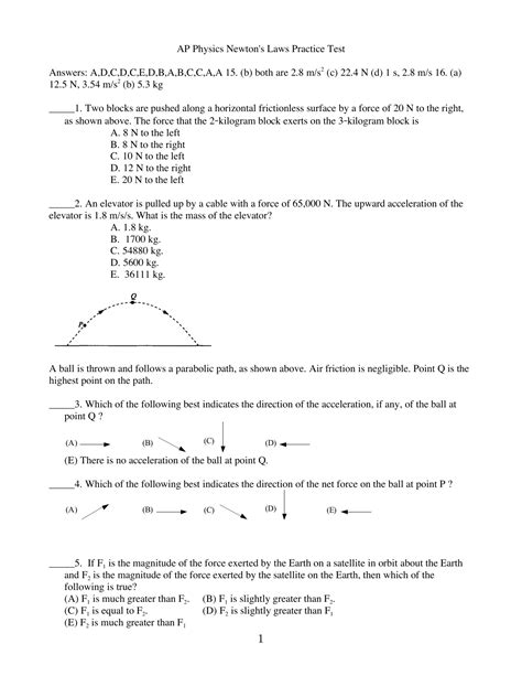 AP Physics Newton S Laws Practice Test Answers A D C D C E D