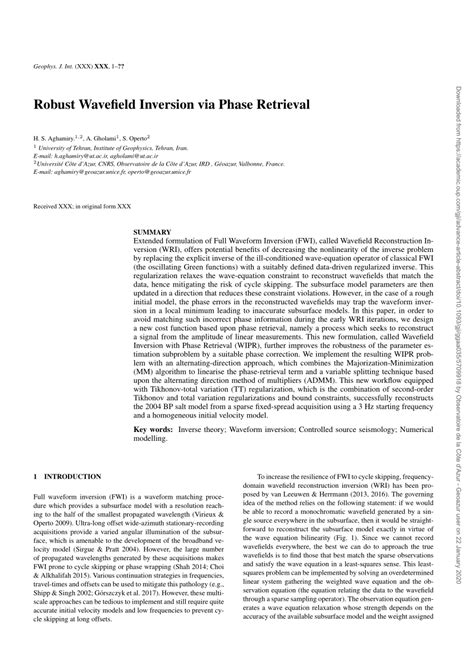 Pdf Robust Wavefield Inversion Via Phase Retrieval
