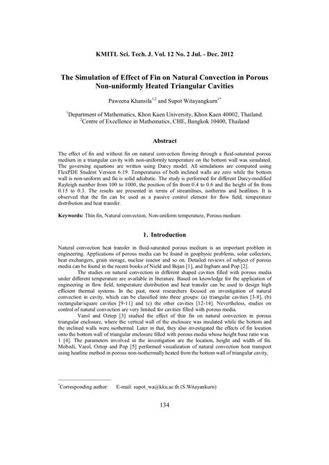 Pdf The Simulation Of Effect Of Fin On Natural Convection In Porous Non Uniformly Heated