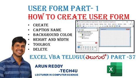 Excel Vba Telugu Part 37 User Form How To Create User Form In Vba