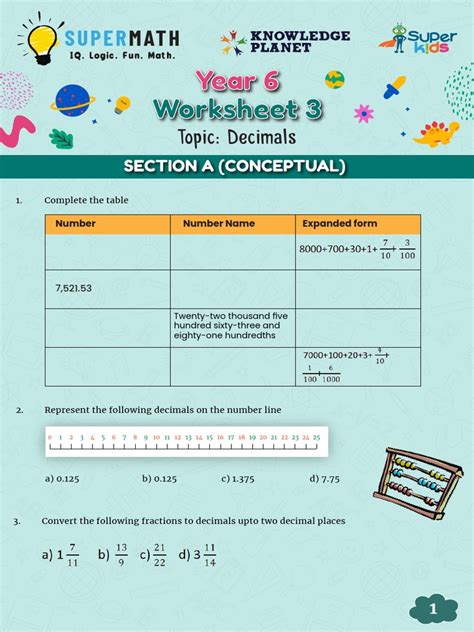 Year 6 Worksheet 3 Decimals Pdf Mathematical Concepts Arithmetic