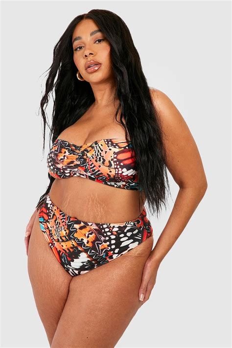 Plus Butterfly Print Bandeau Bikini Set Boohoo Usa