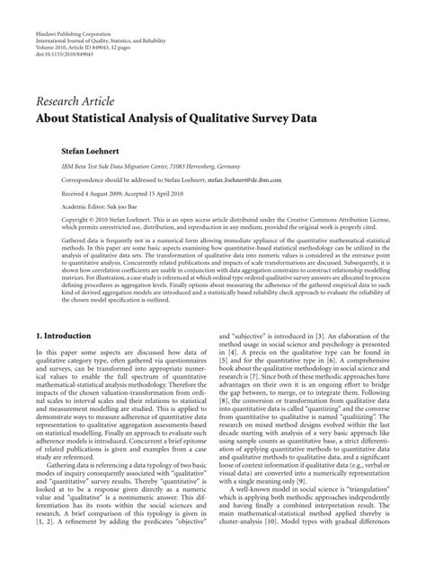 Pdf About Statistical Analysis Of Qualitative Survey Data