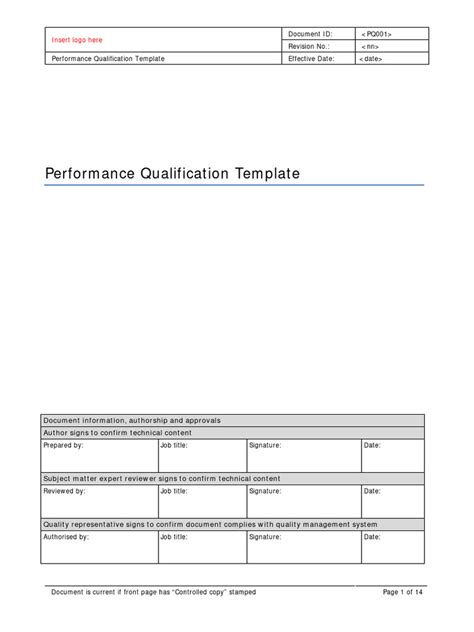 Performance Qualification Template Insert Logo Here Pdf