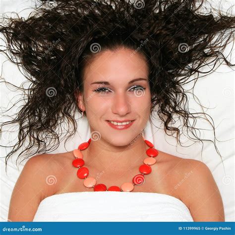 Naked Young Woman Lying On White Bed Sheets Stock Image Image Of