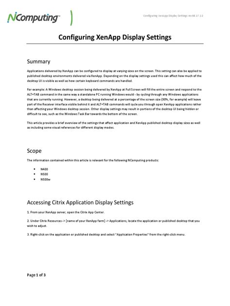 Configuring Xenapp Display Settings Pdf Desktop Environment Microsoft Windows