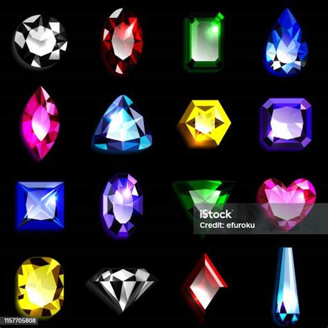 다양 한 모양의 화려한 보석 세트입니다 검은 배경에 보석입니다 벡터 그림입니다 0명에 대한 스톡 벡터 아트 및 기타 이미지 0명 개체 그룹 검은색 Istock