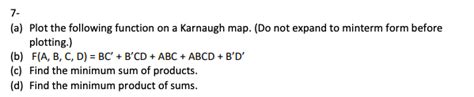 Solved 7 A ﻿plot The Following Function On A Karnaugh