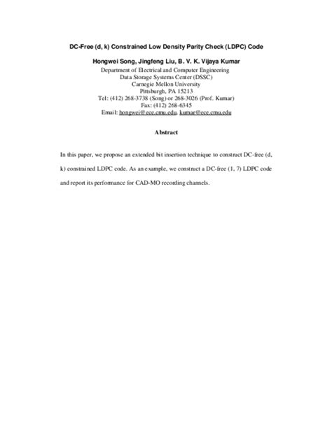Pdf Dc Free D K Constrained Low Density Parity Check Ldpc Codes
