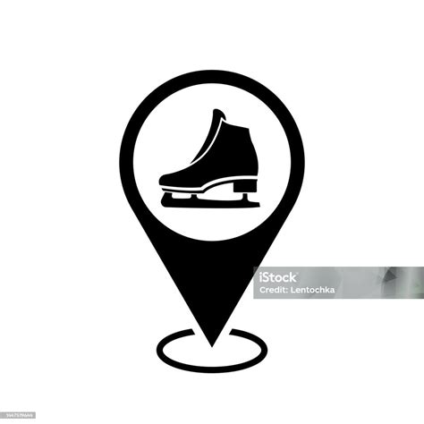 아이스 스케이트장 지도 포인터 위치 핀이 있는 아이스 스케이트 아이콘 흰색 배경에 격리된 검은색 기호 벡터 마커 Championship에 대한 스톡 벡터 아트 및 기타