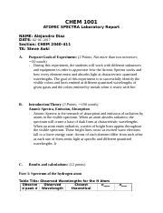 Atomic Spectra Lab Docx CHEM ATOMIC SPECTRA Laboratory Report NAME Alejandro Diaz DATE