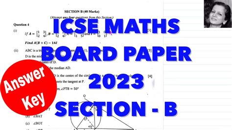Icse Maths Board Paper 2023 Section B Answer Key Get Full Marks Youtube