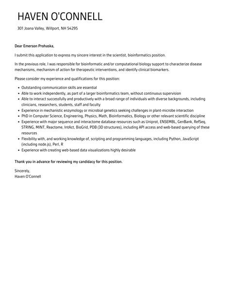 Scientist Bioinformatics Cover Letter Velvet Jobs