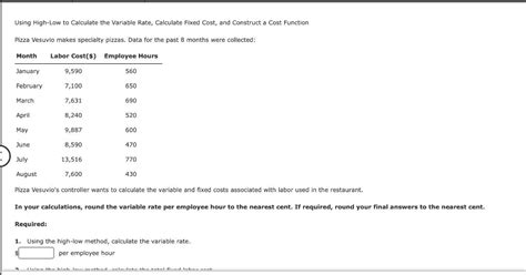 Solved Using High Low To Calculate The Variable Rate