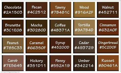 50 Shades Of Brown Names Hex Rgb Color Codes