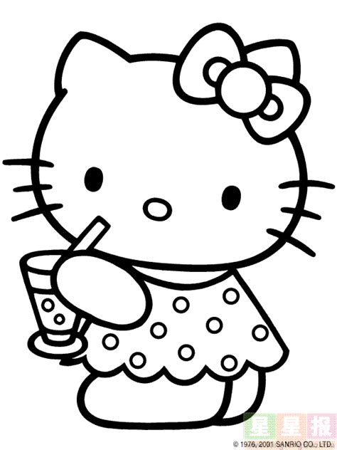 Kitty猫喝饮料简笔画