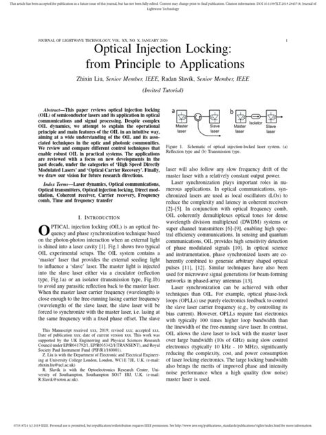 Optical Injection Locking From Principle To Applications Pdf