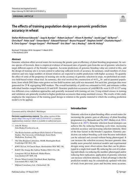 Pdf The Effects Of Training Population Design On Genomic Prediction