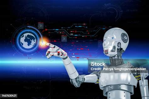 3d 렌더링 인공 지능 로봇의 Ai 연구와 미래를 위한 사이보그 개발 디지털 스마트 월드 메타버스 개념 3차원 형태에 대한 스톡