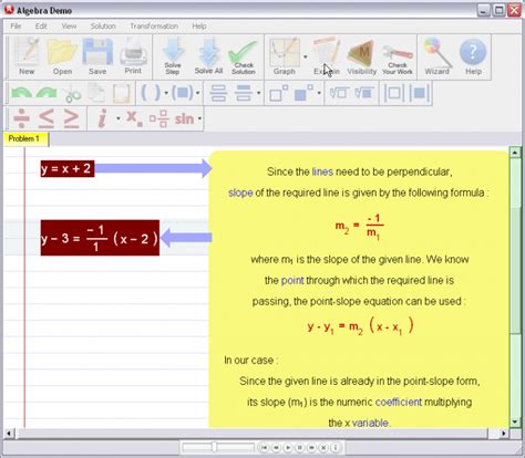 algebrator perpendicular line equation