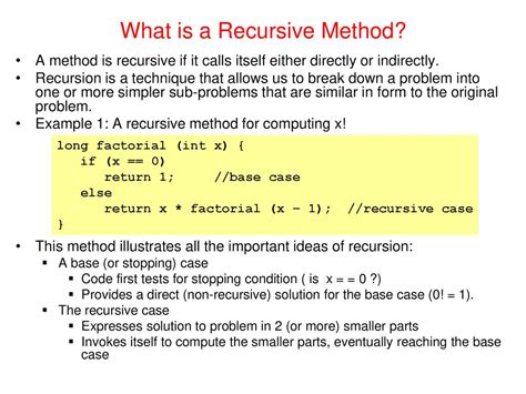 Review Of Recursion What Is A Recursive Method Ppt Download
