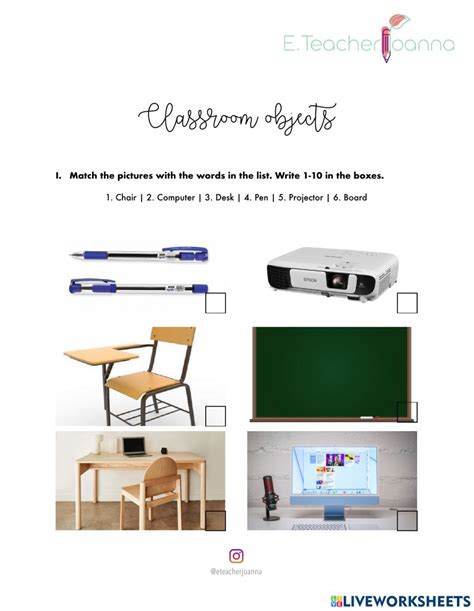 Classroom Objects Online Exercise For A1