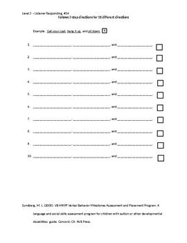 VB MAPP Level 3 Listener Responding 14 Datasheet By Study Silly