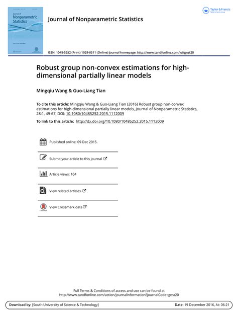 Pdf Robust Group Non Convex Estimations For High Dimensional Partially Linear Models