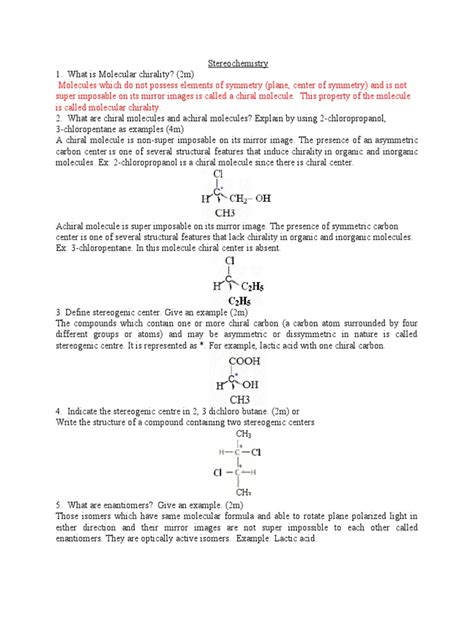 Ch 01 Stereochemistry Pdf Chirality Chemistry Isomer