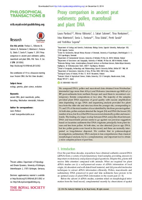 Pdf Proxy Comparison In Ancient Peat Sediments Pollen Macrofossil