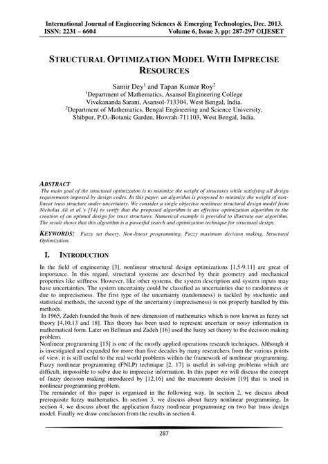 Pdf Structural Optimization Model With Imprecise Resources
