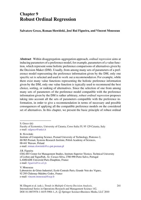Pdf Robust Ordinal Regression In Trends In Multiple Criteria Decision Analysis