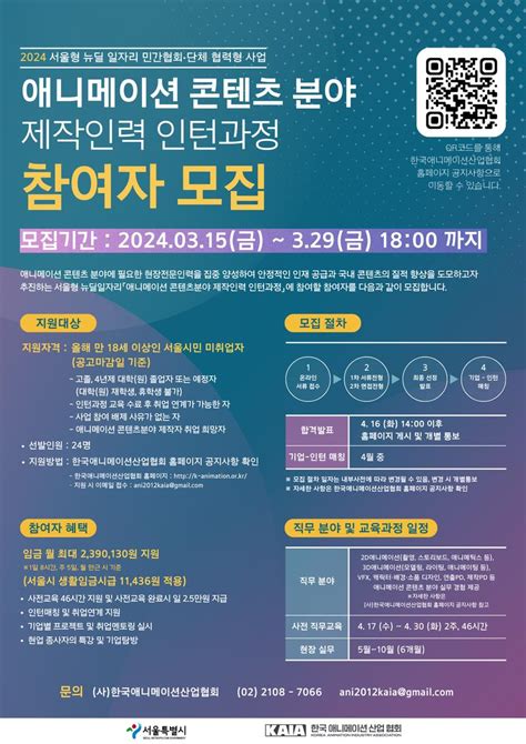 서울형 뉴딜일자리 민간협회 ‧ 단체 협력형 사업 애니메이션 콘텐츠분야 제작인력 인턴과정 참여자 모집 공고 요즘것들