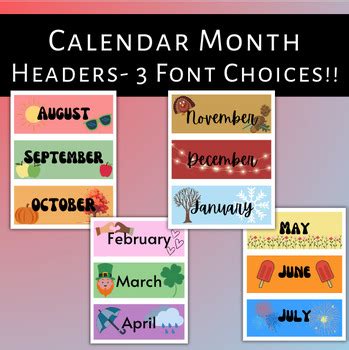 Monthly Calendar Headers Two Fonts By Thriving In Ece Tpt