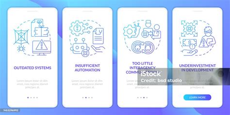 공중 보건 시스템의 기술 문제 블루 그라데이션 온보딩 모바일 앱 화면 건강관리와 의술에 대한 스톡 벡터 아트 및 기타 이미지 건강관리와 의술 공공건물 그래픽 사용자