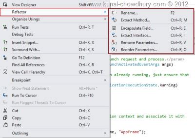 Refactor Context Menu In Visual Studio 2012