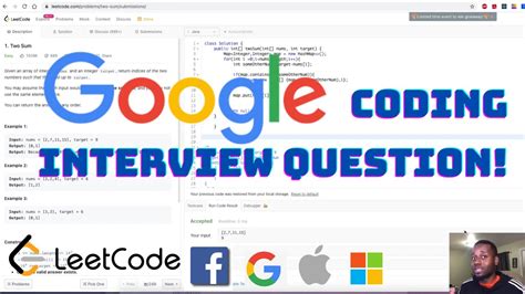 GOOGLE Coding Interview Question Two Sum LeetCode YouTube