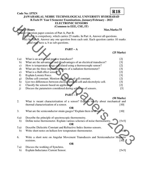 January February 2023 Code No 157en Jawaharlal Nehru Technological University Hyderabad B Iv
