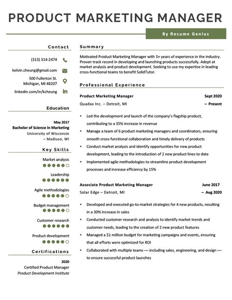 Product Marketing Manager Resume Example And Free Download