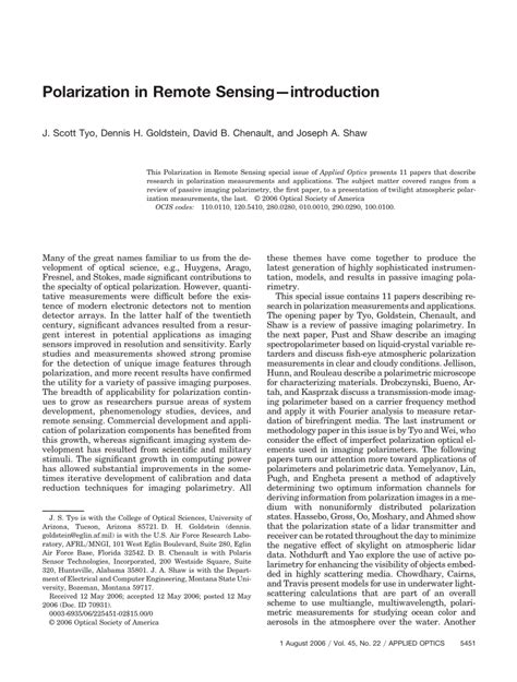Pdf Polarization In Remote Sensing Introduction