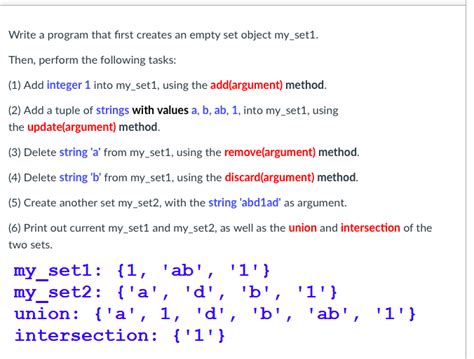 Solved Write A Program That First Creates An Empty Set