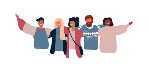 Friend Group Hug Of Diverse People Isolated Stock Vector Illustration