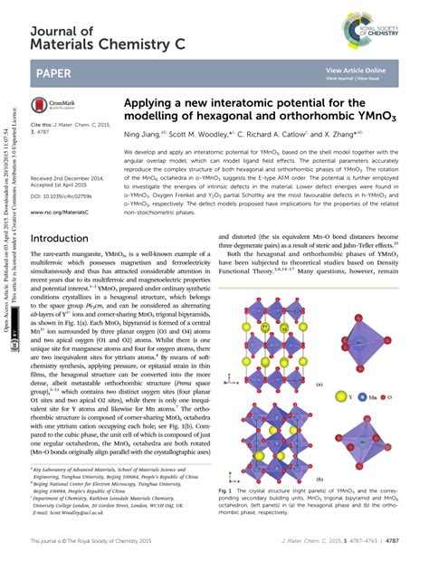 Pdf Applying A New Interatomic Potential For The Modelling Of Hexagonal And Orthorhombic Ymno3
