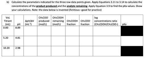 Solved B Calculate The Parameters Indicated For The Three Chegg