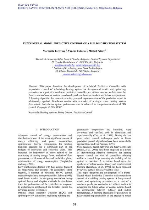 Pdf Fuzzy Neural Model Predictive Control Of A Building Heating System
