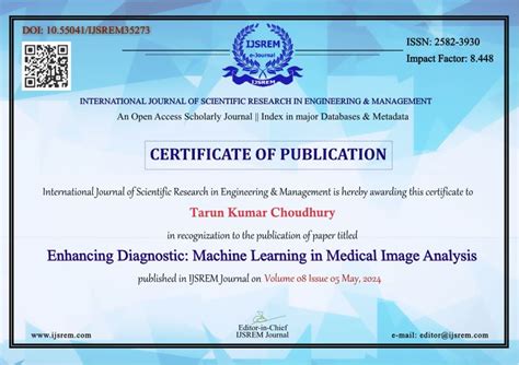 My Paper In Ijsrem Journal On Machine Learning Tarun Choudhury Posted