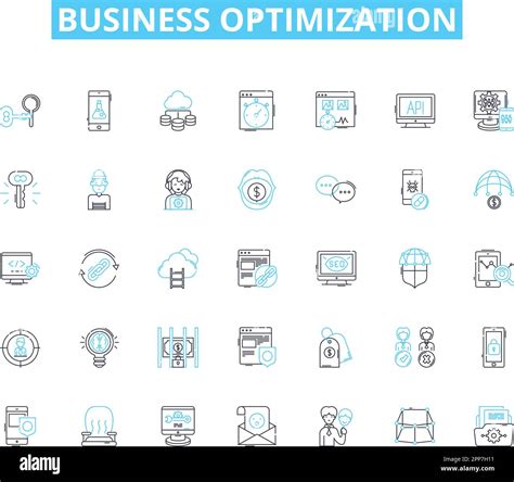 Business Optimization Linear Icons Set Efficiency Productivity Profitability Streamlining