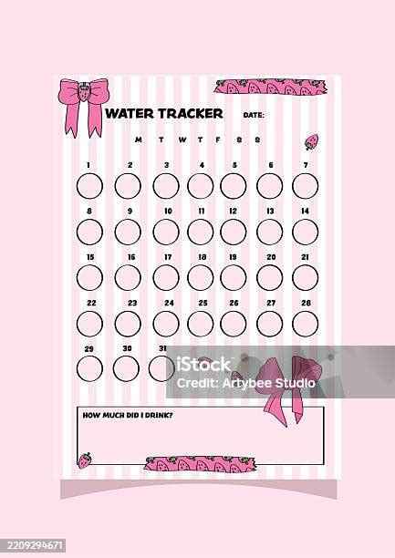 귀여운 핑크 미적 물 추적기 템플릿 일일 및 주간 정리를 위한 플래너 계획에 대한 스톡 벡터 아트 및 기타 이미지 계획 귀여운 나비매듭 Istock